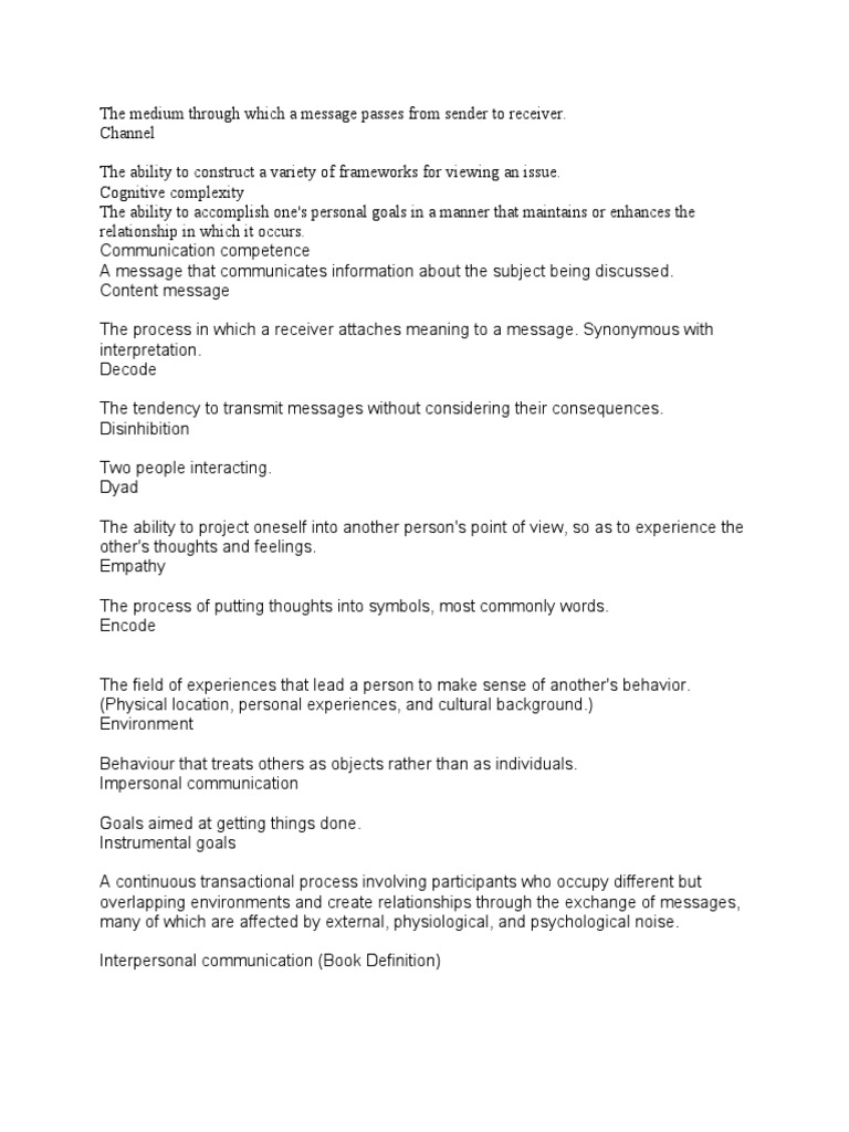 Interpersonal Communication Chapter 1 Review | PDF | Communication ...