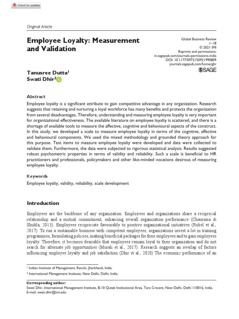 Employee Loyalty - Measurement | PDF | Factor Analysis | Validity ...