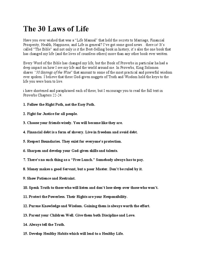 The 30 Laws of Life | PDF | Book Of Proverbs | Wisdom