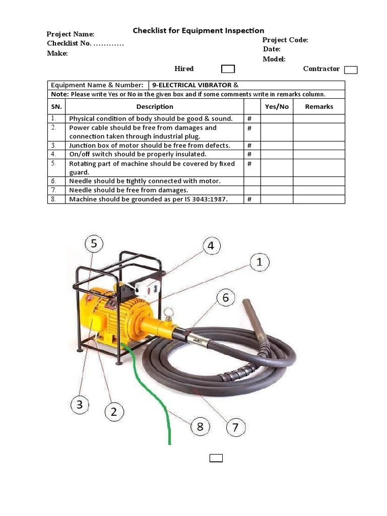 Checklist For Equipment Inspection Electrical Vibrator | PDF