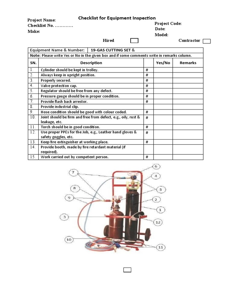 Checklist For Equipment Inspection Gas Cutting Set | PDF | Home & Garden
