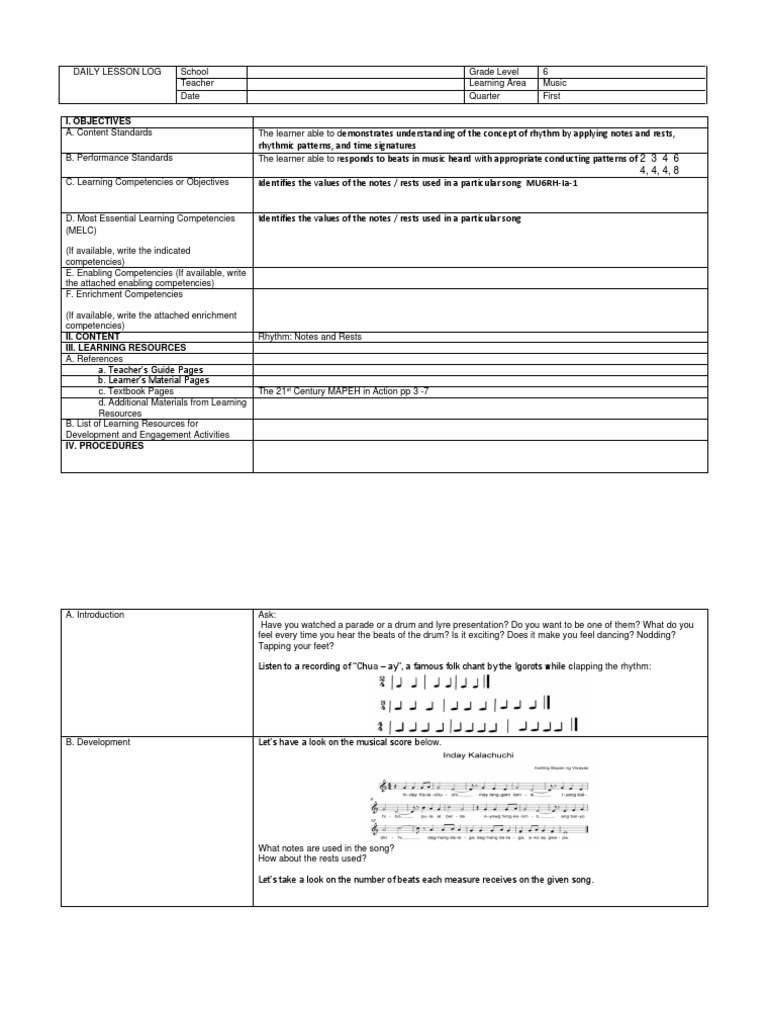 Daily Music Lesson Log | PDF | Rhythm | Learning