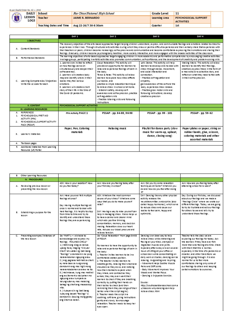 DLL Psychosocial SHS 2022 2023 | PDF | Feeling | Emotions