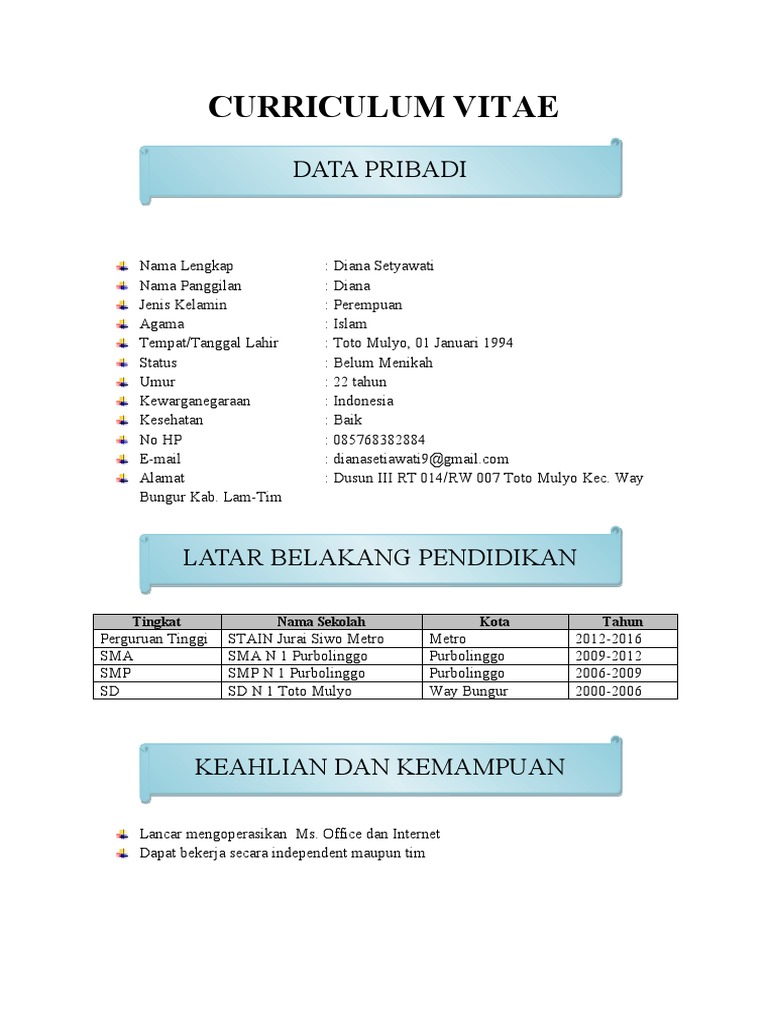 CV Jadi Diana Setyawati | PDF