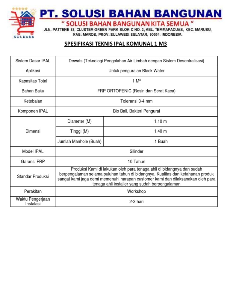 Spesifikasi IPAL Komunal | PDF