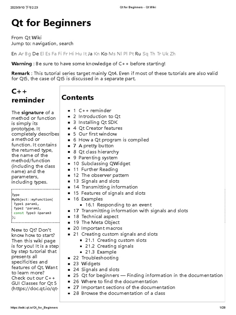 QT For Beginners - QT Wiki | PDF | Class (Computer Programming) | Parameter (Computer Programming)