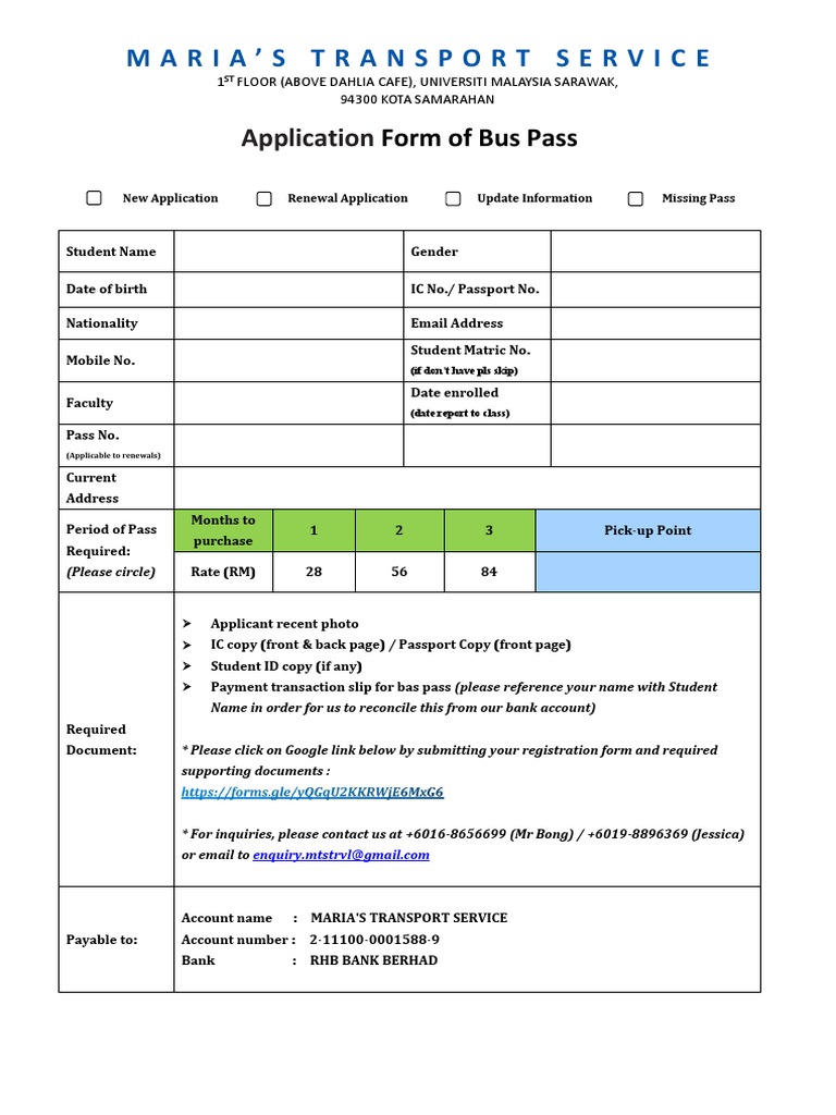 Bus Pass Application Form | PDF | Bus | Service Industries
