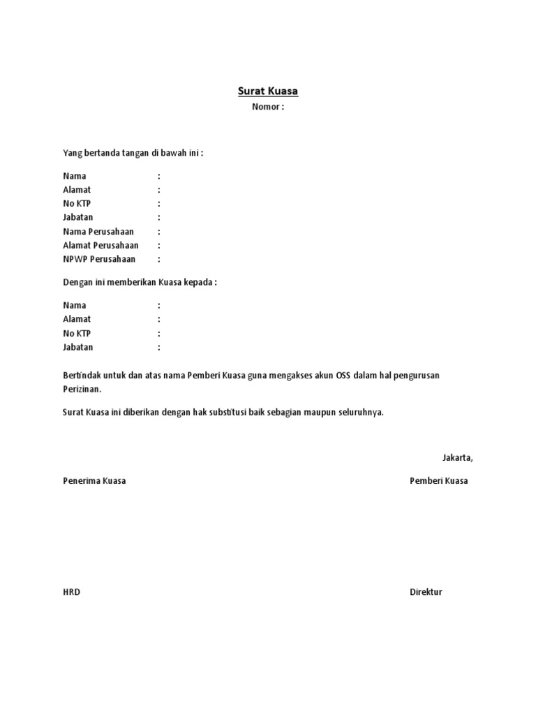 Surat Kuasa Akses Akun Oss | PDF