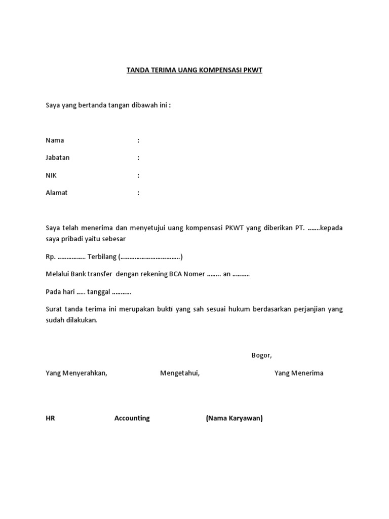 Tanda Terima Uang Kompensasi PKWT | PDF