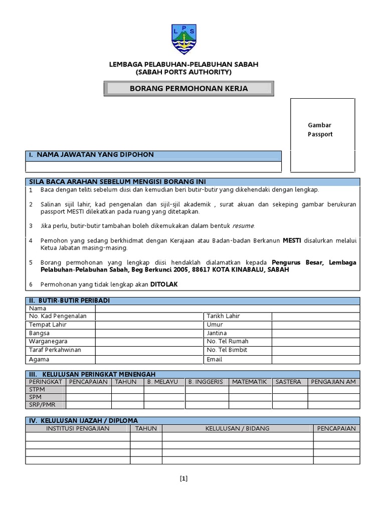 Contoh Borang Permohonan Kerja PDF | PDF