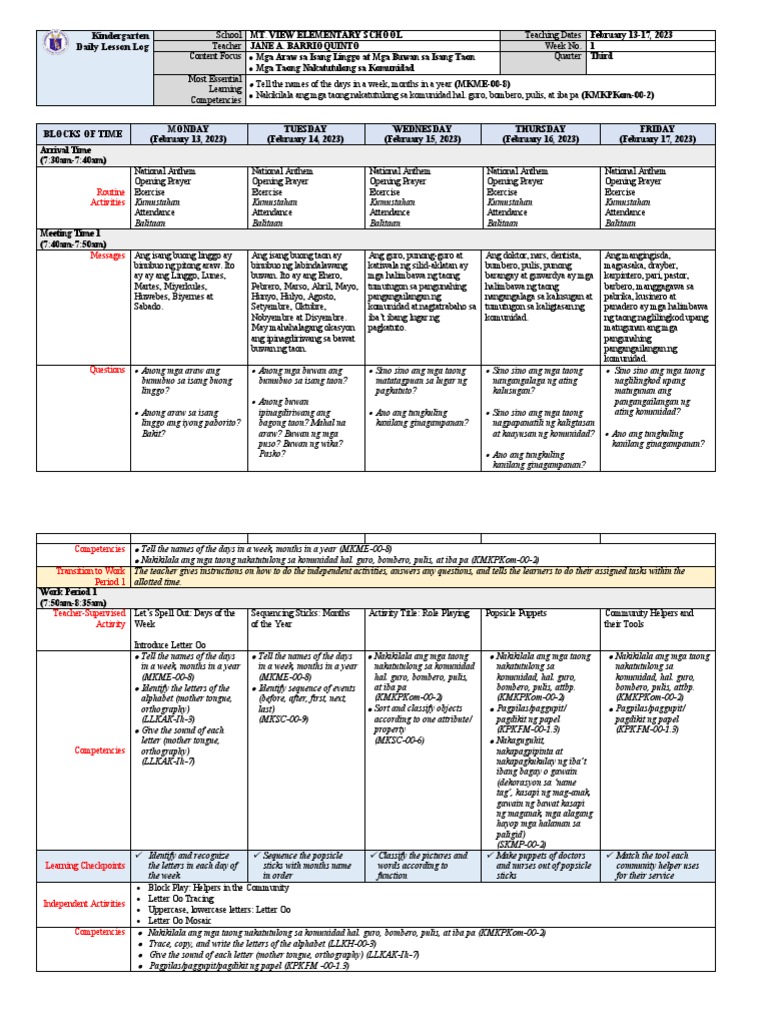 Kindergarten DLL MELC Q3 Week 1 | PDF