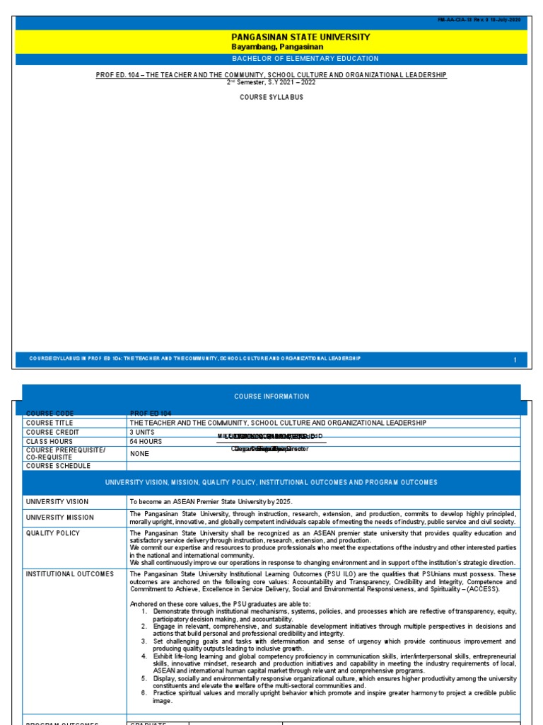 Prof Ed 104 The Teacher Community School Culture and Organizational ...