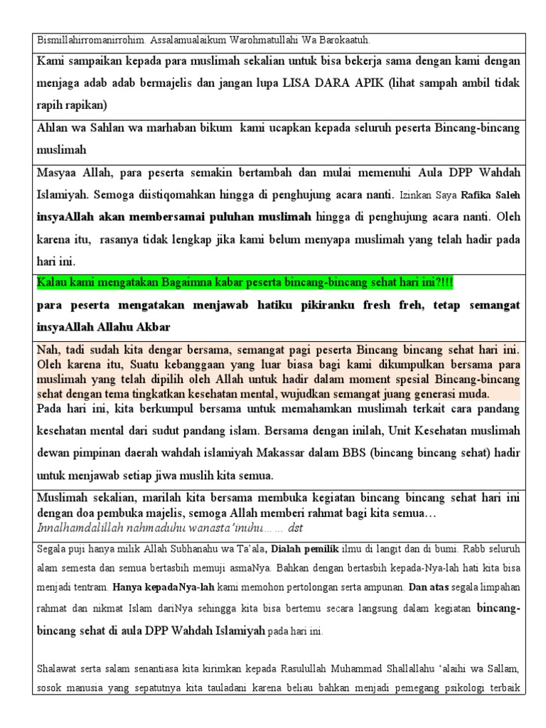 Script MC - BSS | PDF | Pengembangan Diri