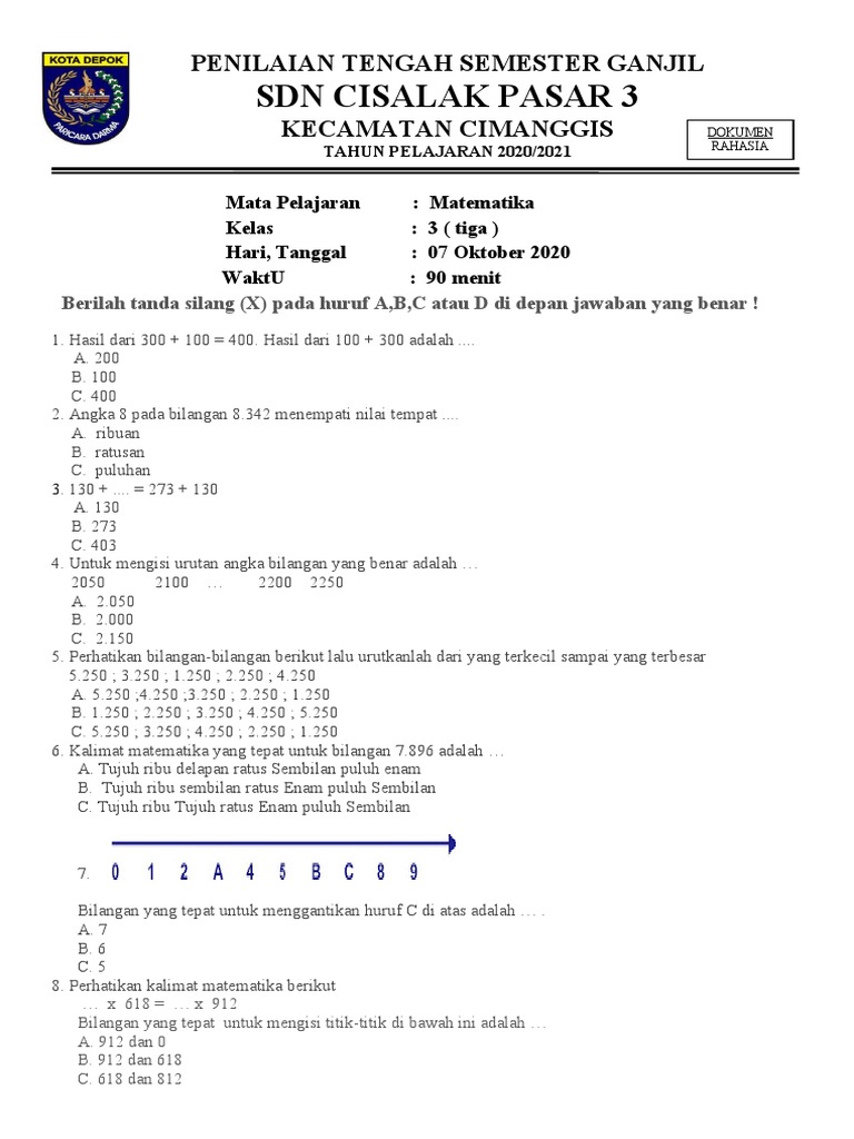 Soal - Kelas 3 Matematika | PDF