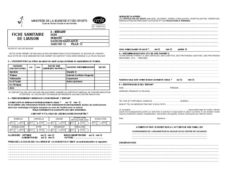 Cerfa Fiche Sanitaire | Fiche Sanitaire Acm Cerfa – ZMRM