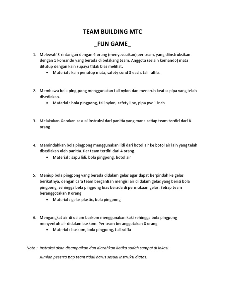Fun Game Team Building MTC | PDF