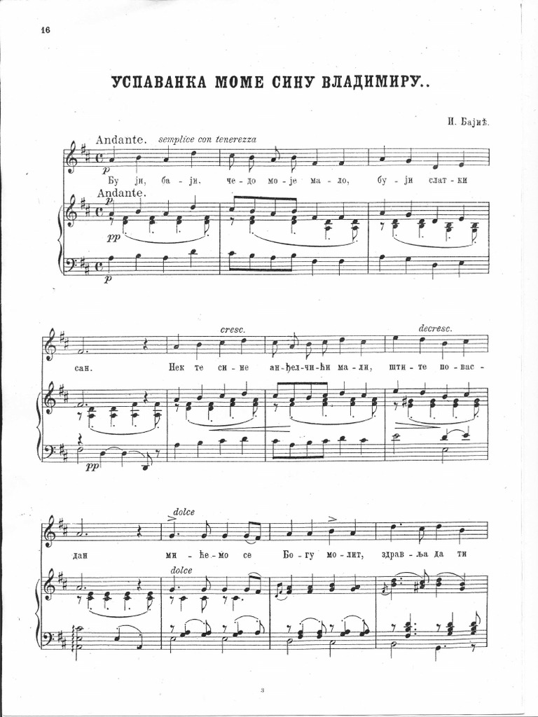 I.Bajić Uspavanka Mome Sinu Vladimiru | PDF