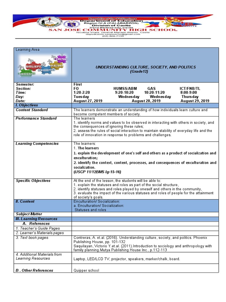 DLP in UCSP August 27 | PDF | Learning | Socialization