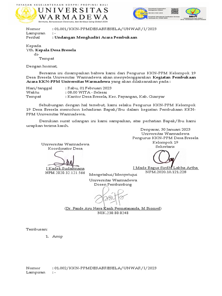 01 Surat Undangan Menghadiri Acara Pembukaan Pdf