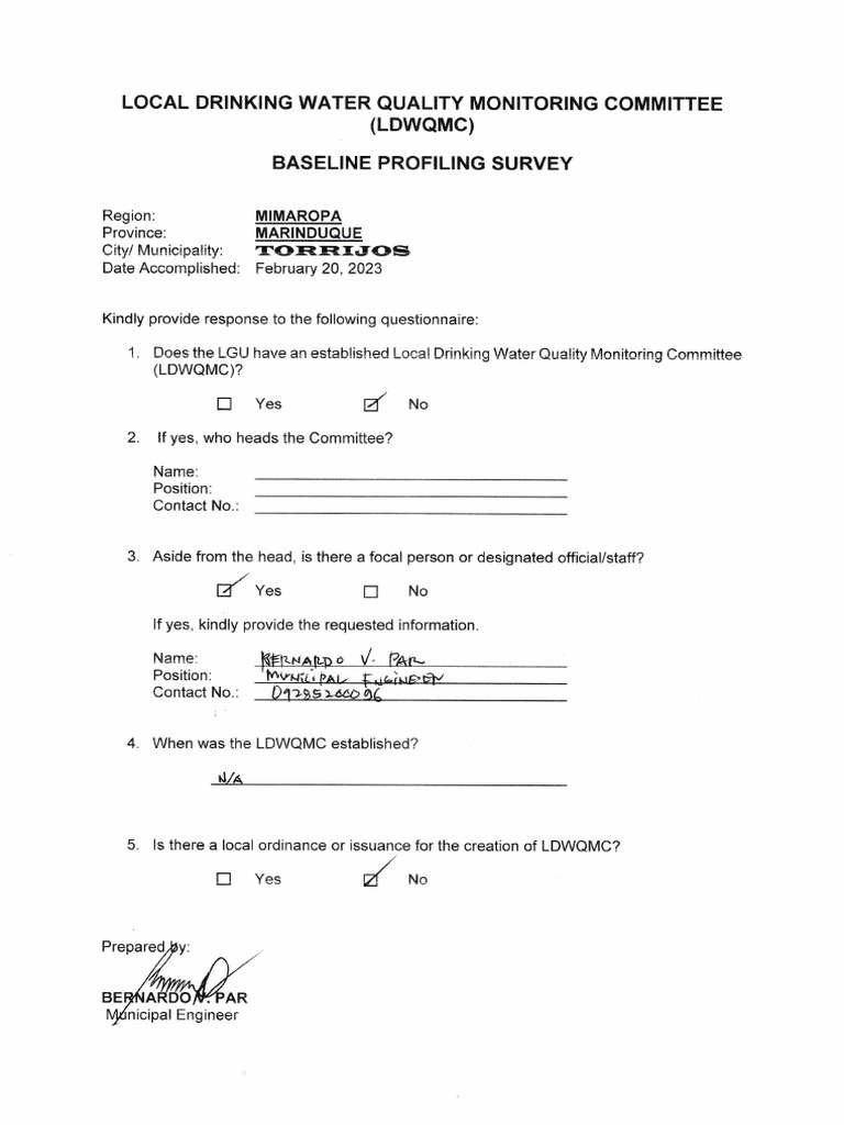 LDWQMC Baseline Profiling Survey | PDF | Science & Mathematics