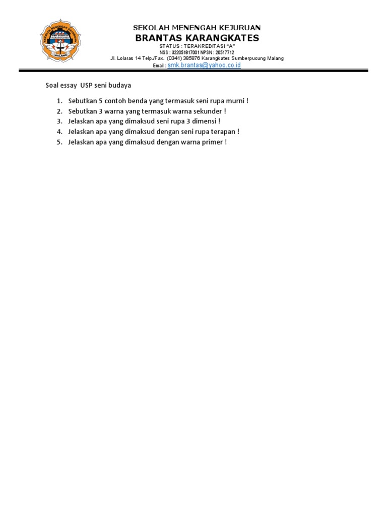 Essay USP Seni Budaya 21-22 PDF | PDF