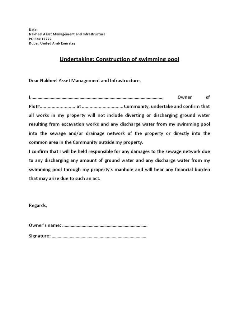 Undertaking Letter-Swimming Pool Construction | PDF