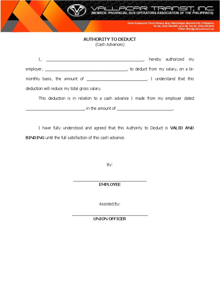 Authority To Deduct CA | PDF