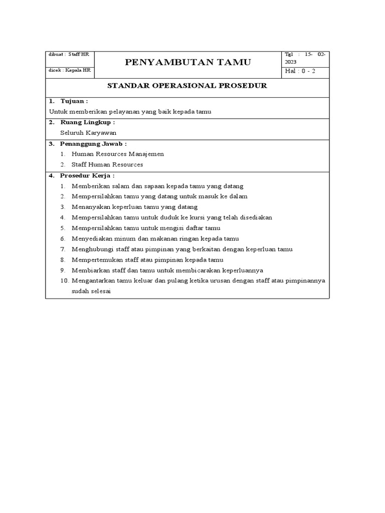 SOP Penyambutan Tamu | PDF