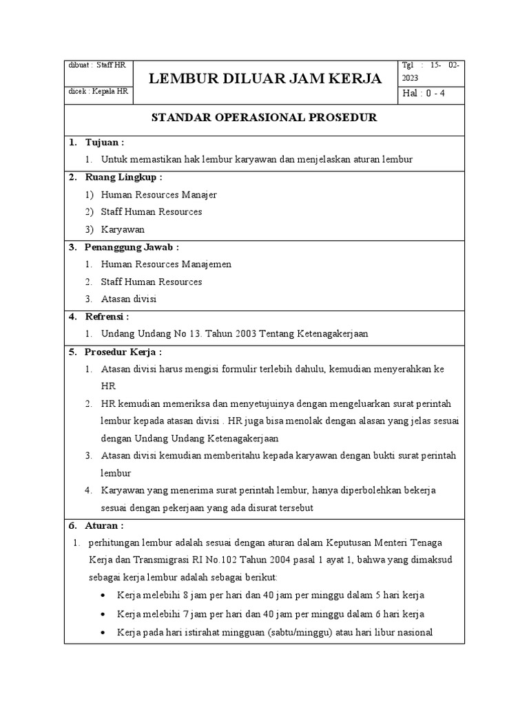 SOP Lembur diluar jam kerja.docx | PDF