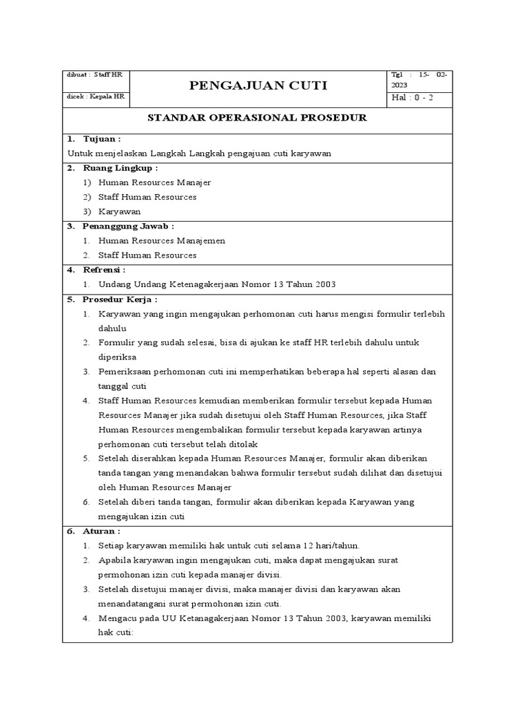 SOP Permohonan Cuti | PDF