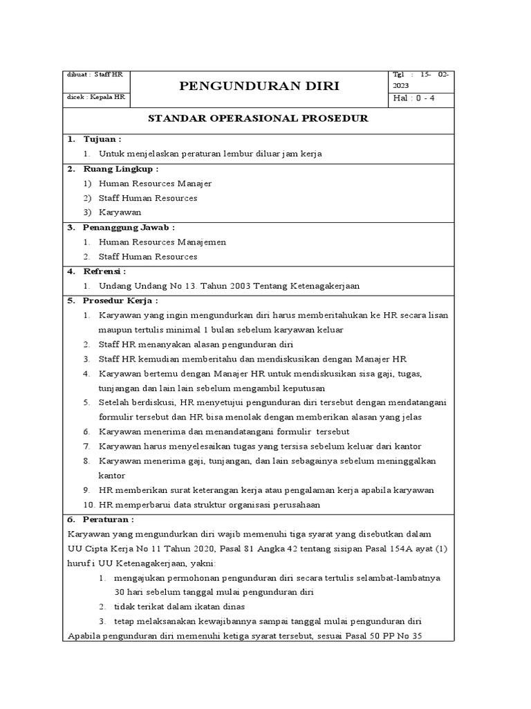 Prosedur Pengunduran Diri Karyawan | PDF