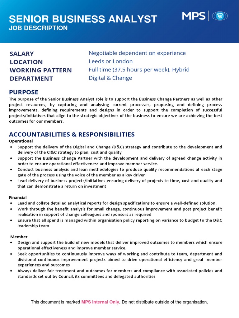 Job Description - Senior Business Analyst | PDF | Risk | Policy