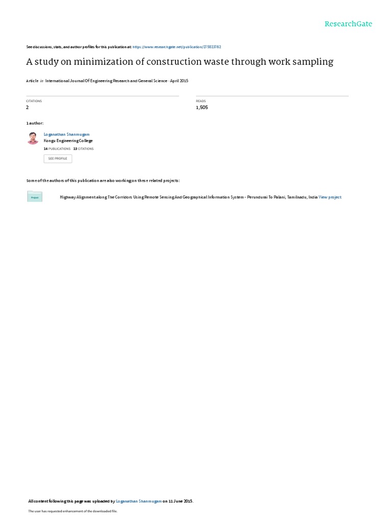 A Study On Minimization of Construction Waste Through Work Sampling ...