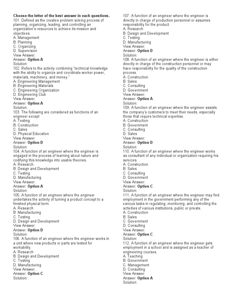 Engg. Management MCQs Part 3 | PDF | Decision Making | Engineer