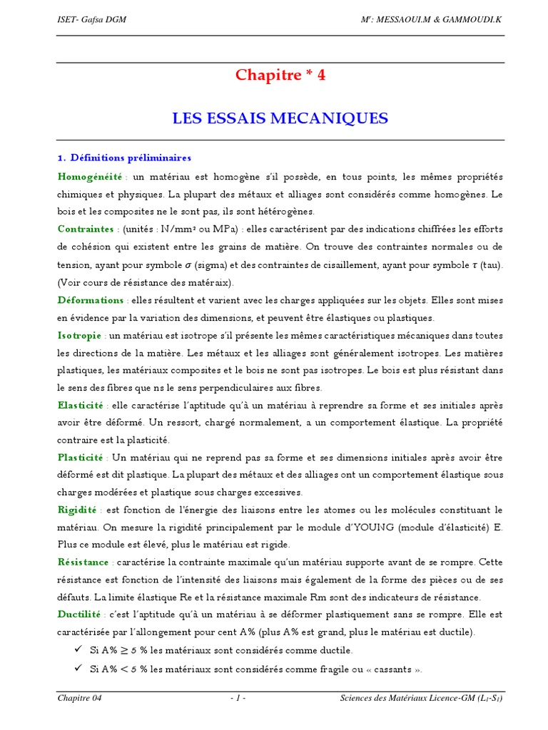 Essais Mécaniques des Matériaux | PDF | Élasticité (Physique ...