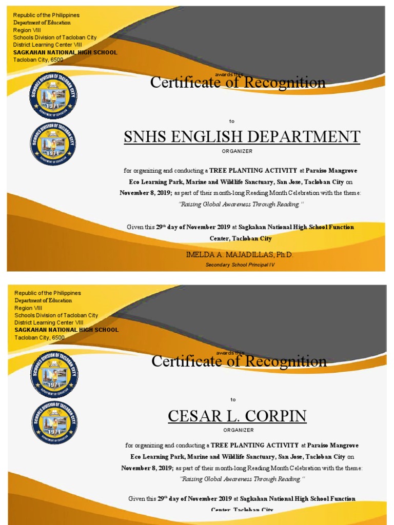 Tree Planting Cert of Recognition | PDF