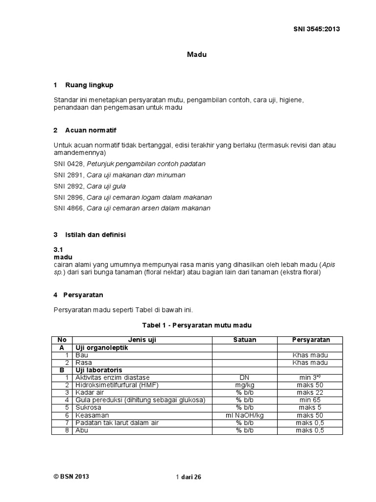 SNI METODE ANALISA MADU HRL.doc | PDF