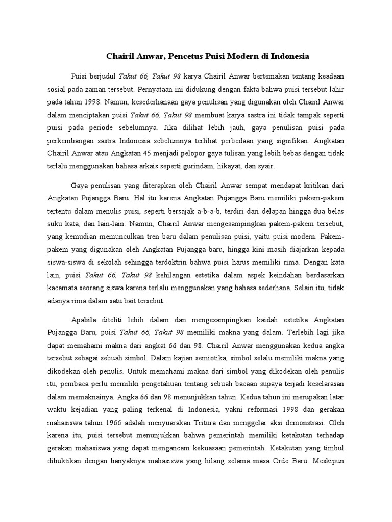 Chairil Anwar, Pencetus Puisi Modern Di Indonesia | PDF