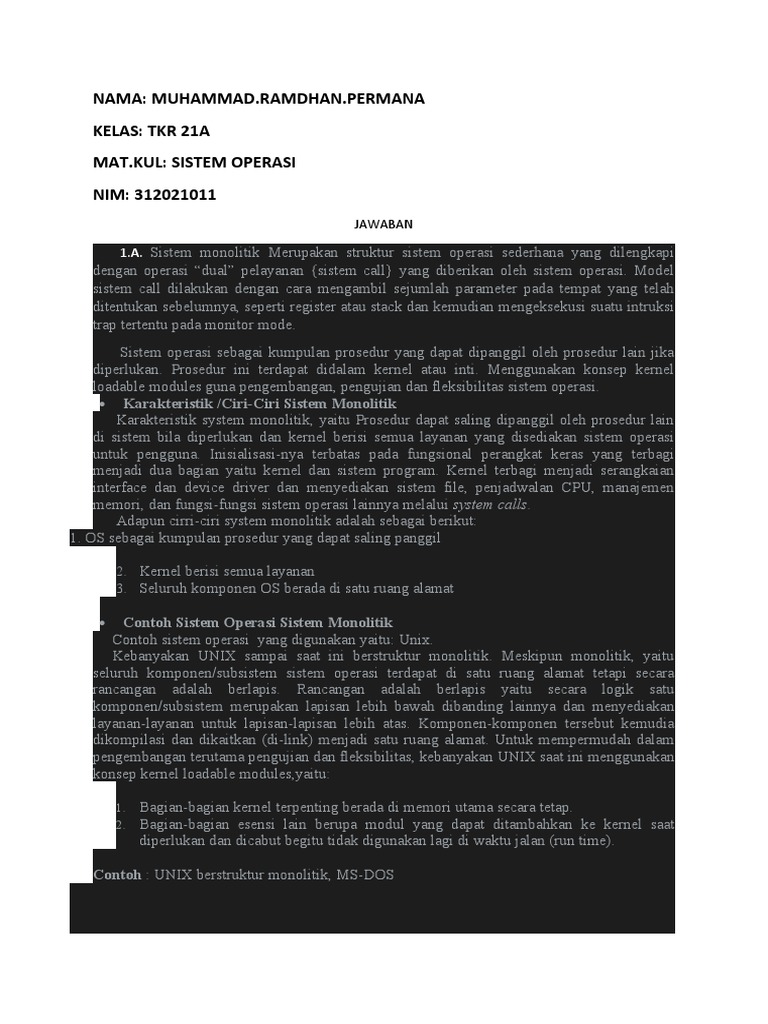 Muhammad - Ramdhan.permana (312021011) Tugas 1 Sistem Operasi | PDF