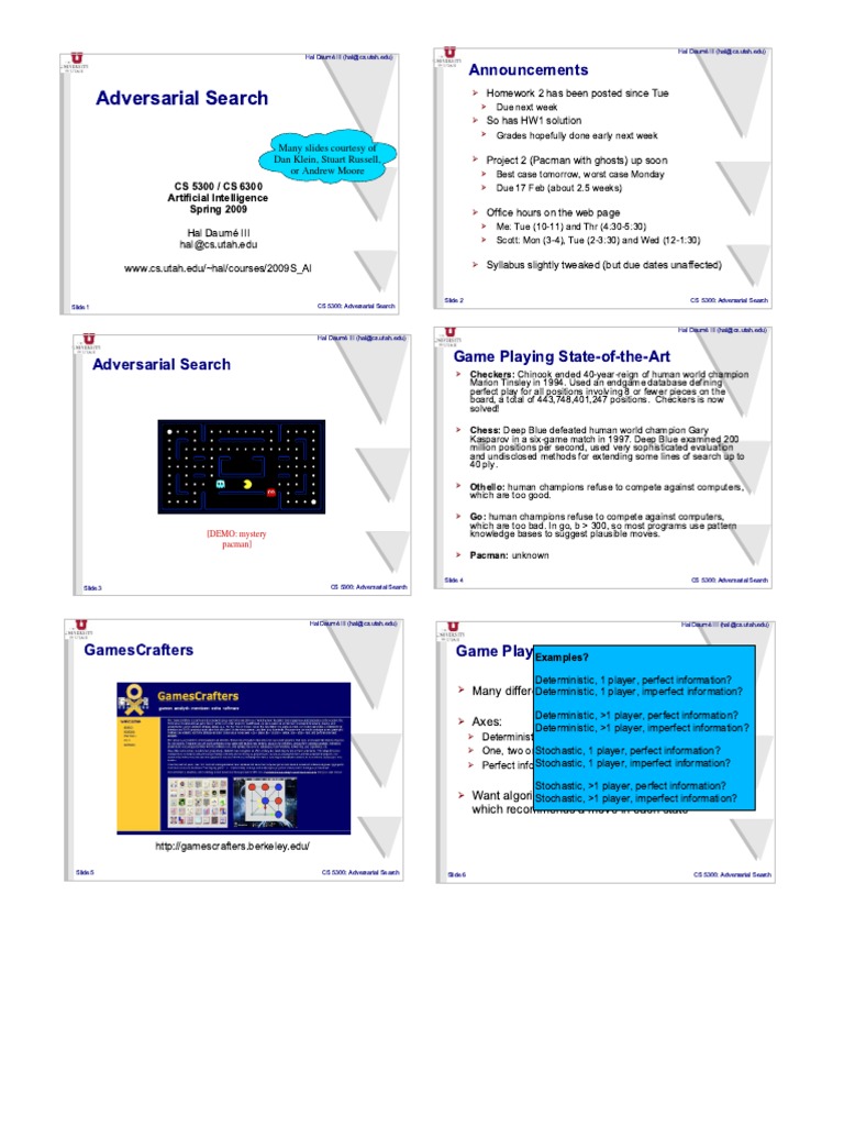 cs5300 Day06 Adversarial Search | PDF | Applied Mathematics | Game Theory