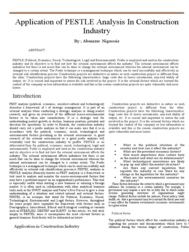 Application of PESTLE Analysis in Constr 2 | PDF