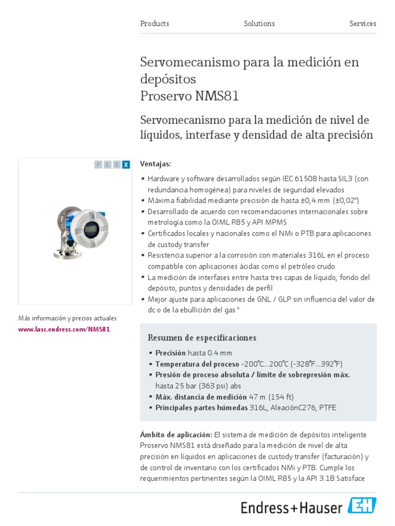 Endress-Hauser Proservo NMS81 ES-1 | PDF | Medición | Ciencias fisicas