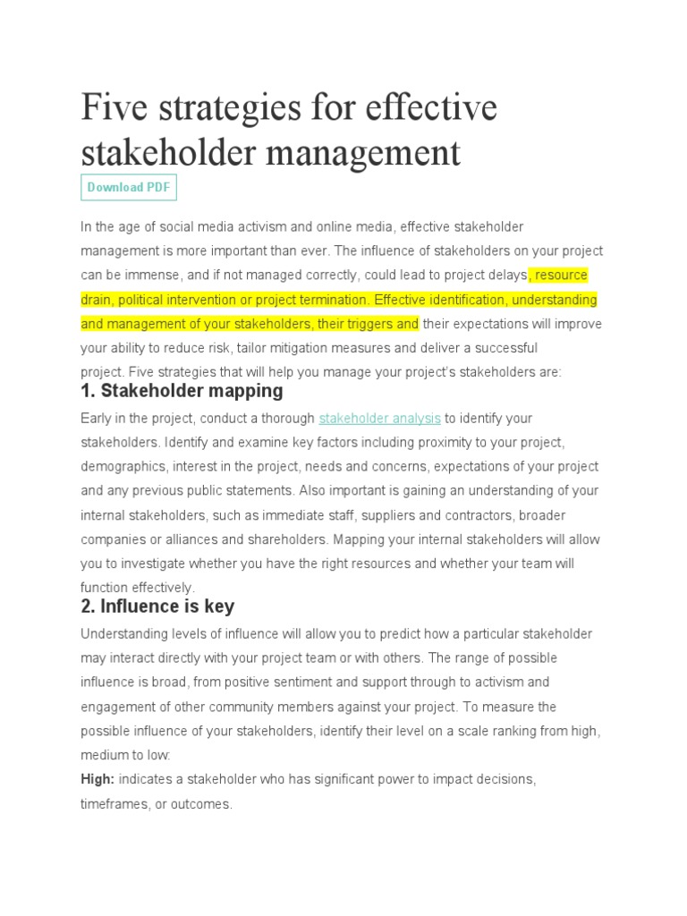 Effective Strategies for Stakeholder Management | PDF | Risk | Risk ...