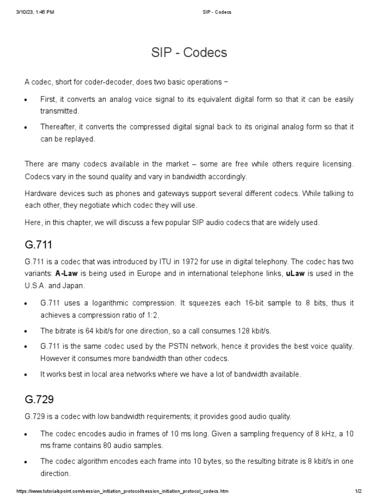 SIP - Codecs | PDF