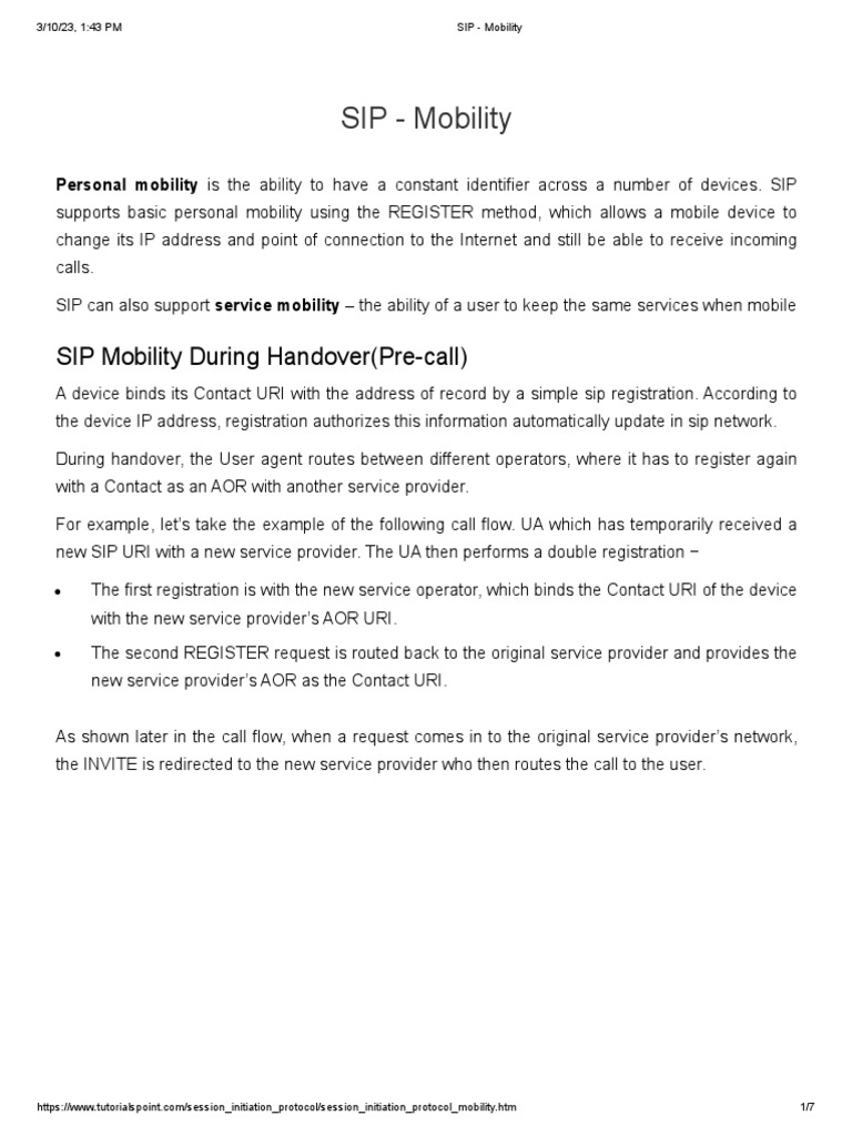 SIP - Mobility | PDF | Session Initiation Protocol | Proxy Server