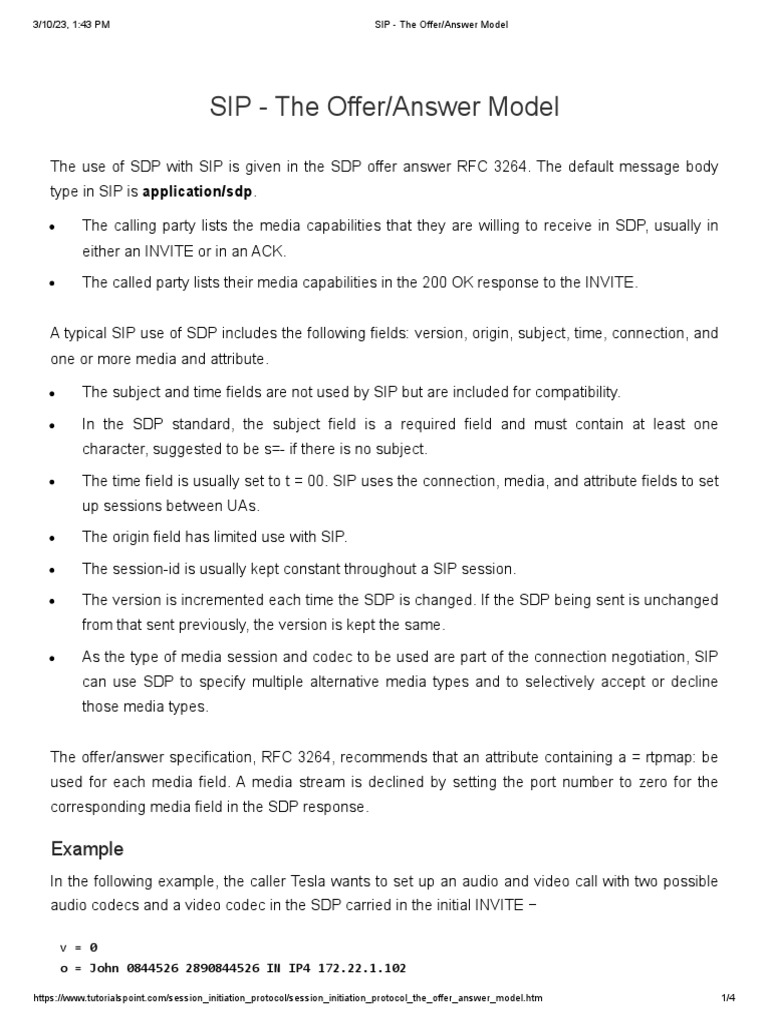 SIP Offer/Answer Guide | PDF | Session Initiation Protocol | Computer ...