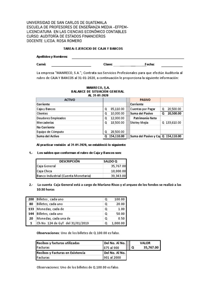 Tarea Caja y Bancos | PDF | Bancos | Negocios económicos