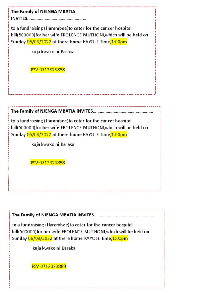 Mbatia Harambee Card | PDF | Cooking, Food & Wine | Wellness