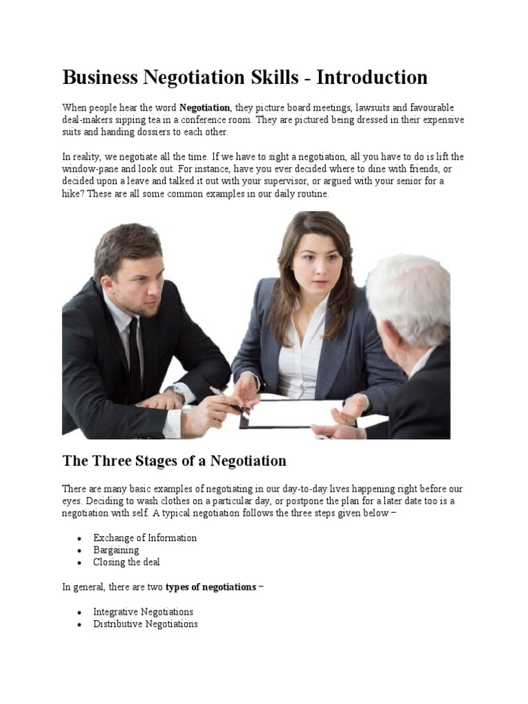 Business Negotiation Skills | PDF | Negotiation | Consensus Decision Making