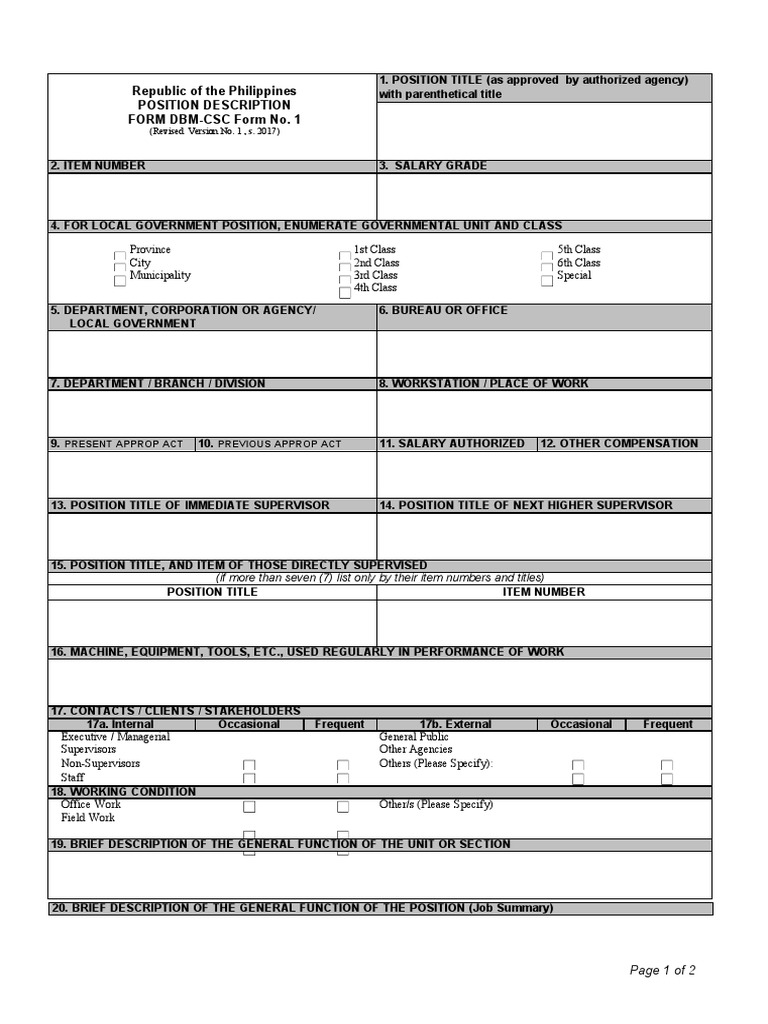 Position Description Form DBM CSC Form No. 1 | PDF | Labor | Business